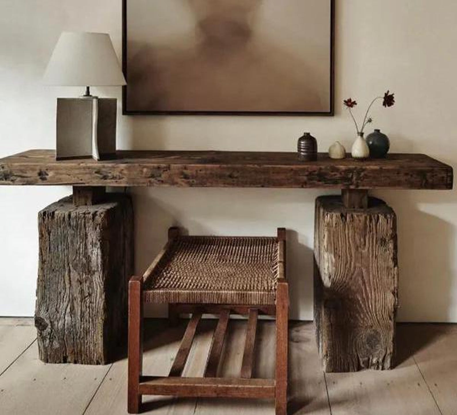 Solid Wood Rustic Console Table. Rustic Narrow Console Table. Old Wood ...