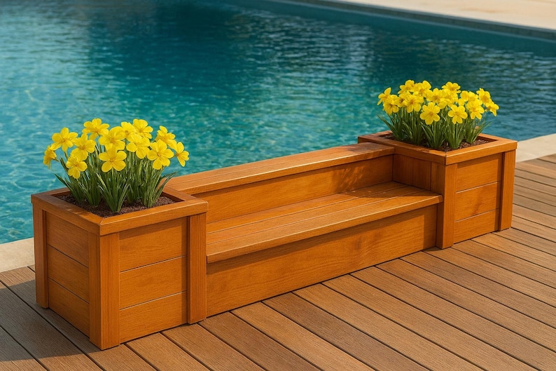 Planter Bench Plan – Outdoor DIY Woodworking PDF, Integrated Planters ...