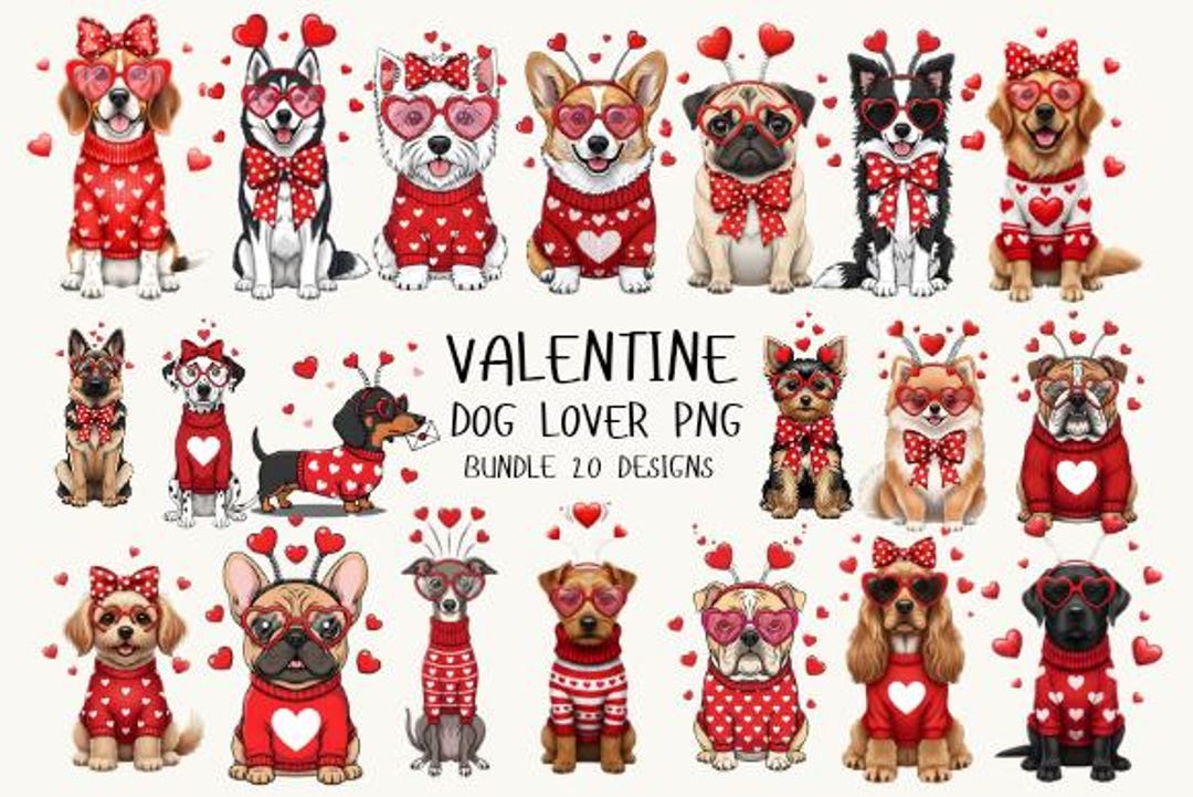 Valentine Dog Lover PNG Bundle , 20 Cute Valentine Dogs , Funny Love ...