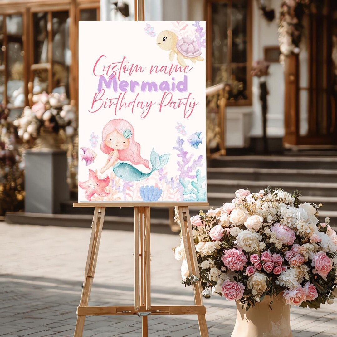 Mermaid Birthday Digital Download, A1-A4 Template, Welcome Sign, Mer ...