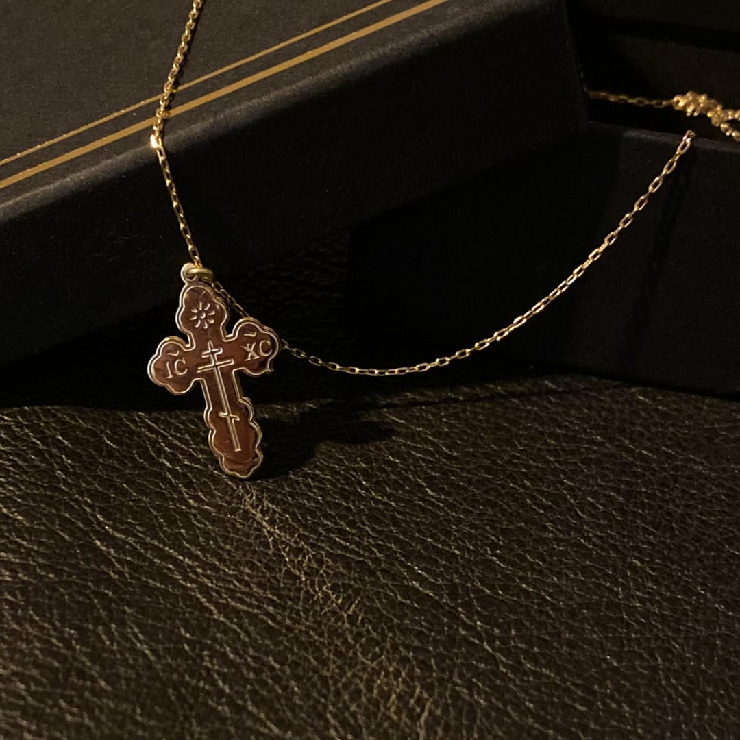 14K Gold Orthodox Crucifix Necklace | IC XC NIKA Cross | Russian Cross ...