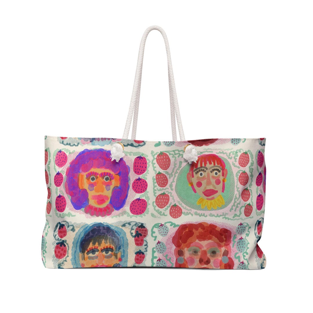 Colorful Illustrated Weekender Bag, Beach Tote for Traveling, Artsy ...