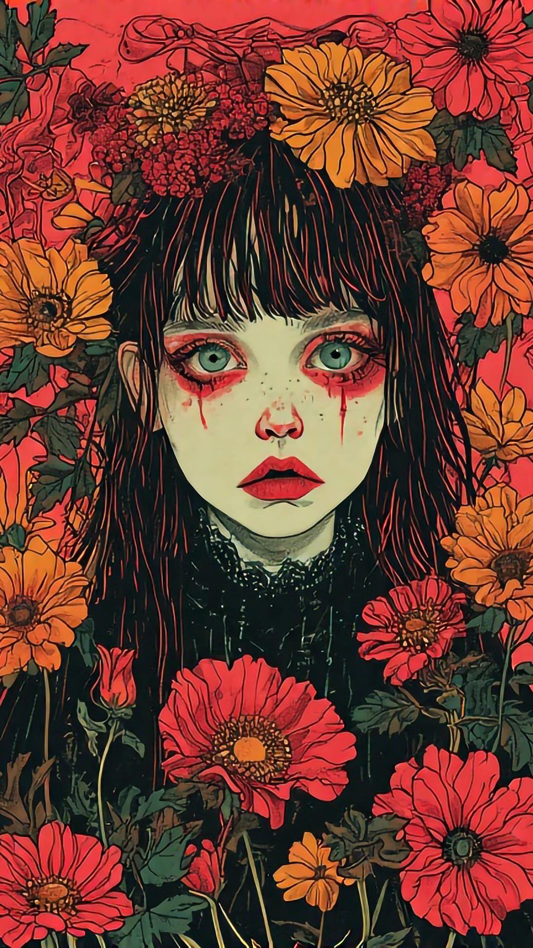 Gothic Flower Girl Print: Sad Anime-inspired Emo Art (digital Download ...