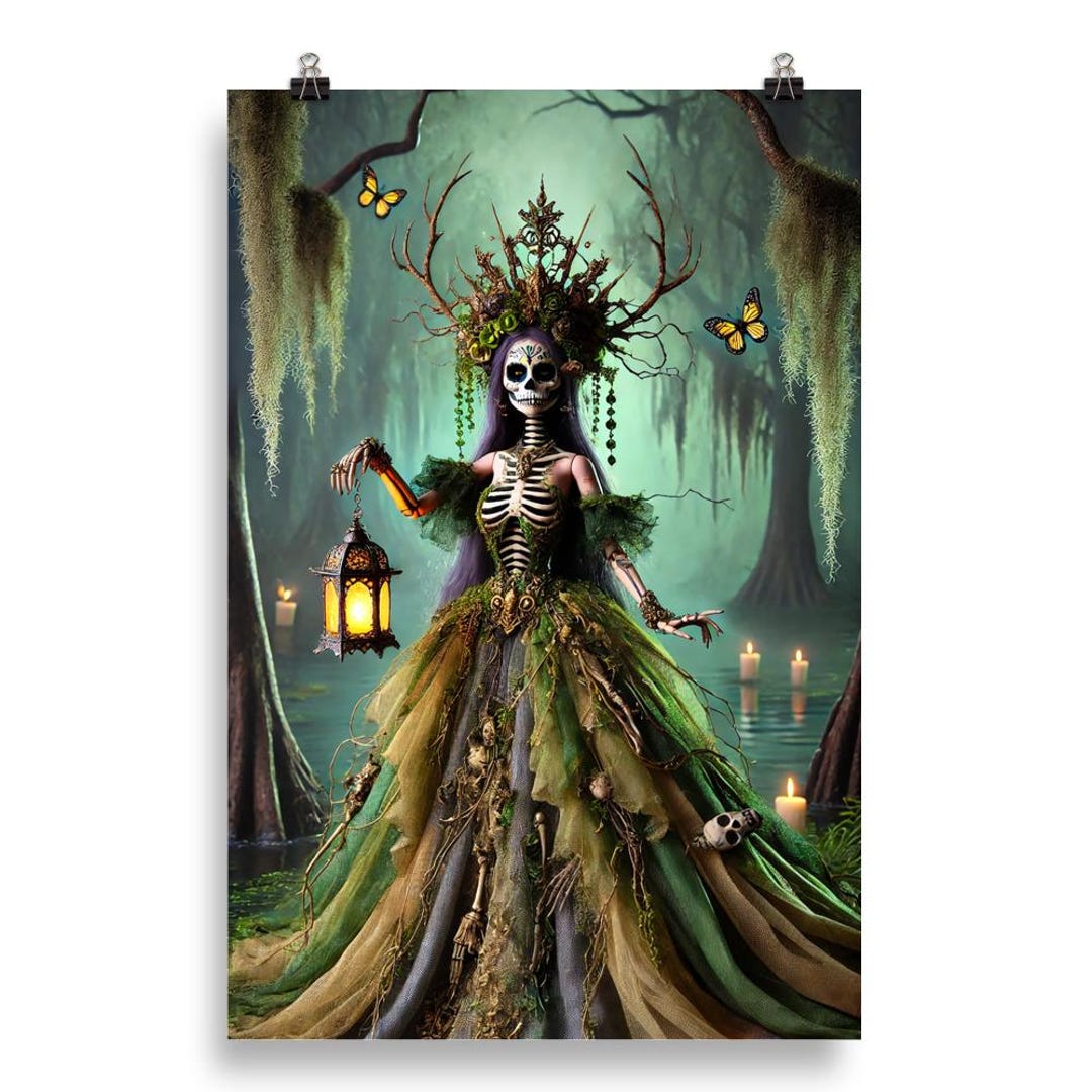 Santa Muerte of the Swamp - Gothic Skeleton Goddess Print, Dark Fantasy ...