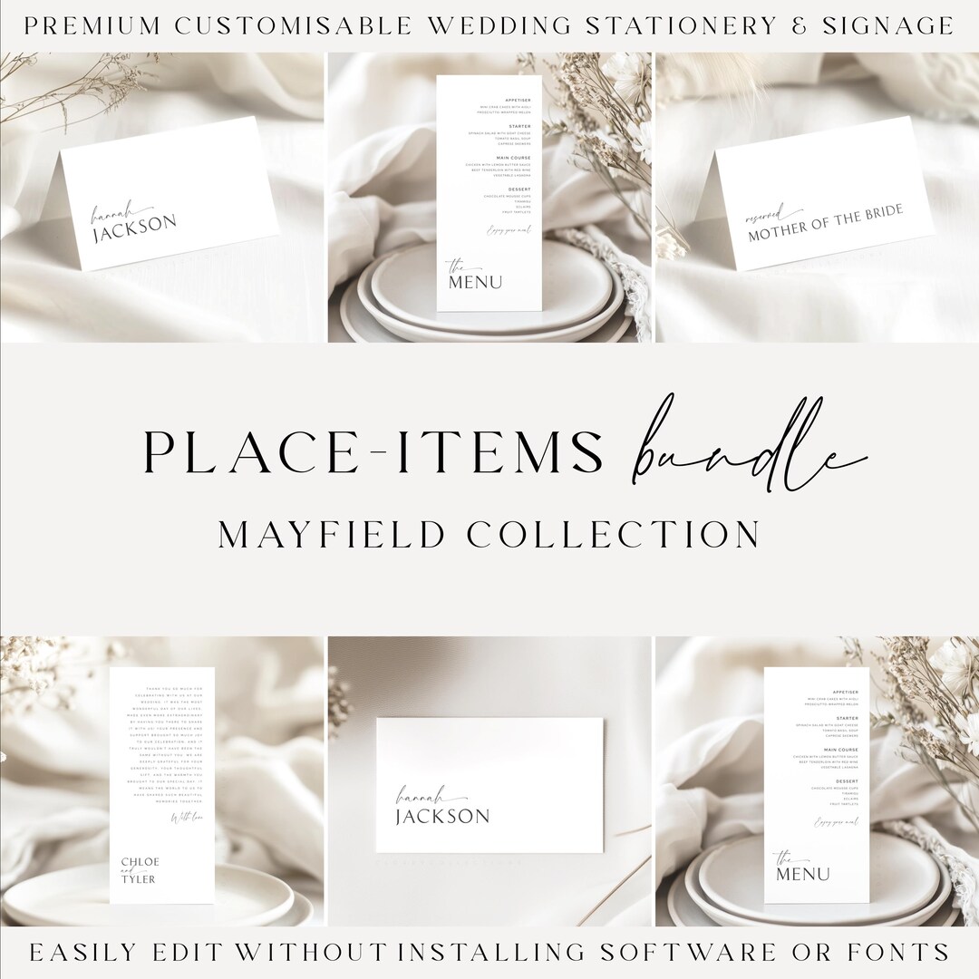 Place Items Bundle Set, Editable Canva Wedding Templates, Place Cards ...