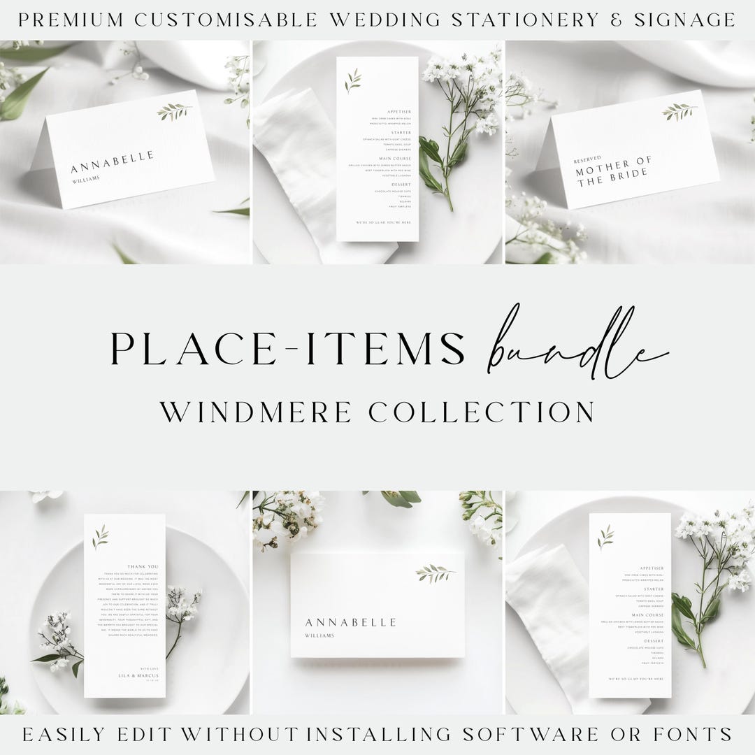 Place Items Bundle Set, Editable Canva Wedding Templates, Place Cards ...