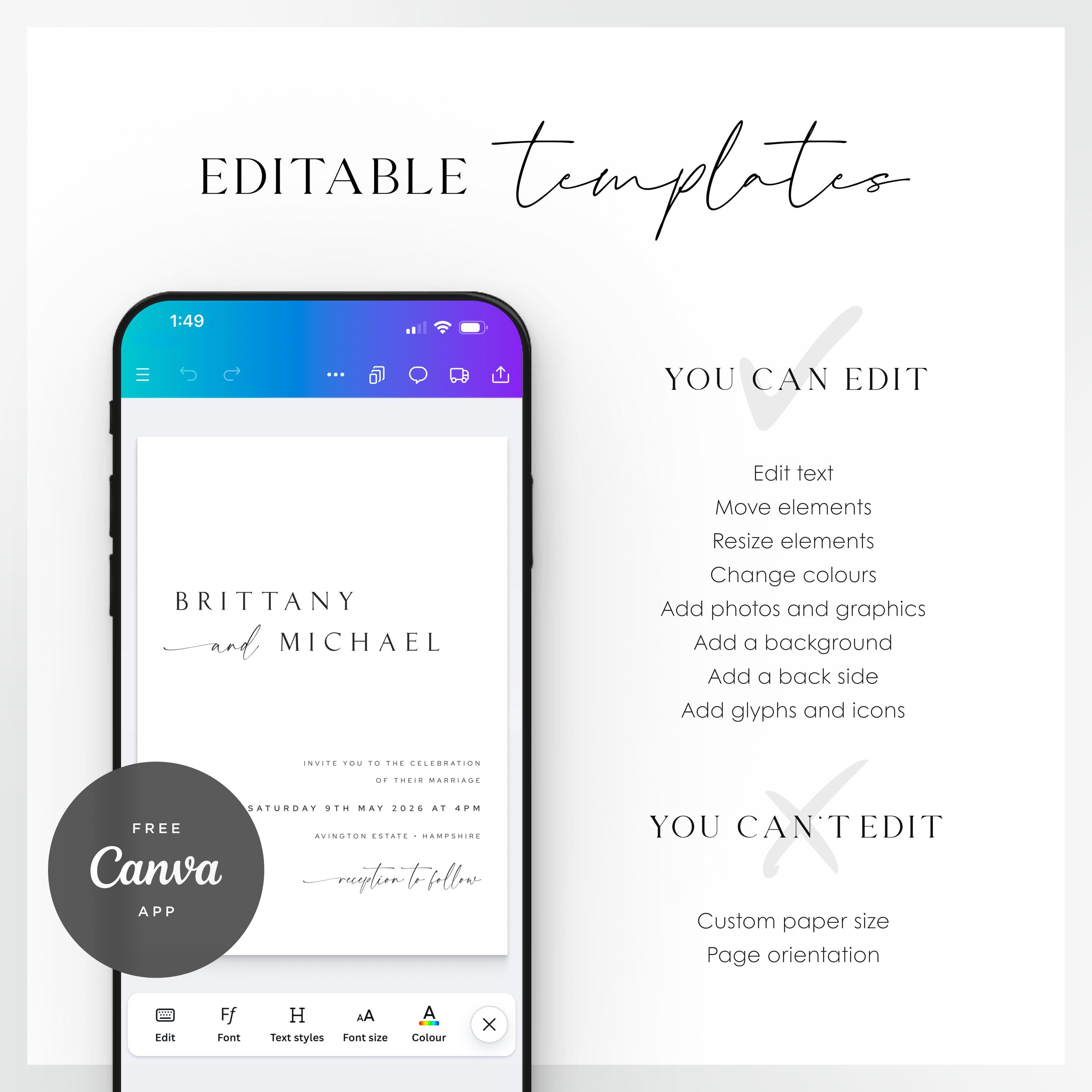 Wedding Invitation Set, Editable Canva Templates, Invitation Details ...