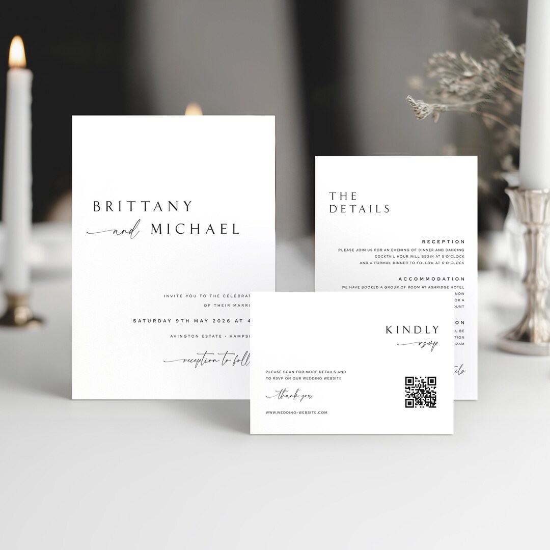 Wedding Invitation Set, Editable Canva Templates, Invitation Details ...
