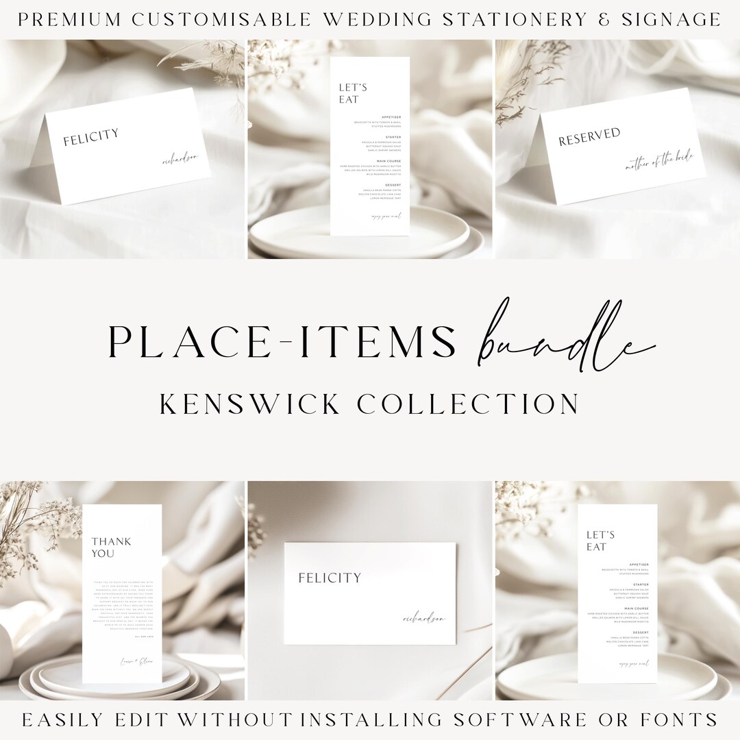 Place Items Bundle Set, Editable Canva Wedding Templates, Place Cards ...