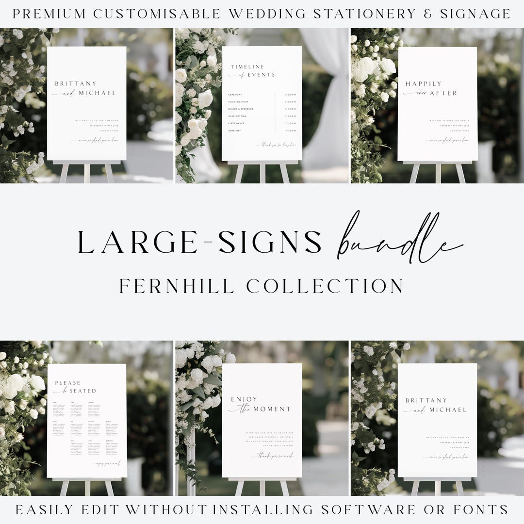 Large Signs Bundle Set, Editable Canva Wedding Templates, Welcome Signs ...
