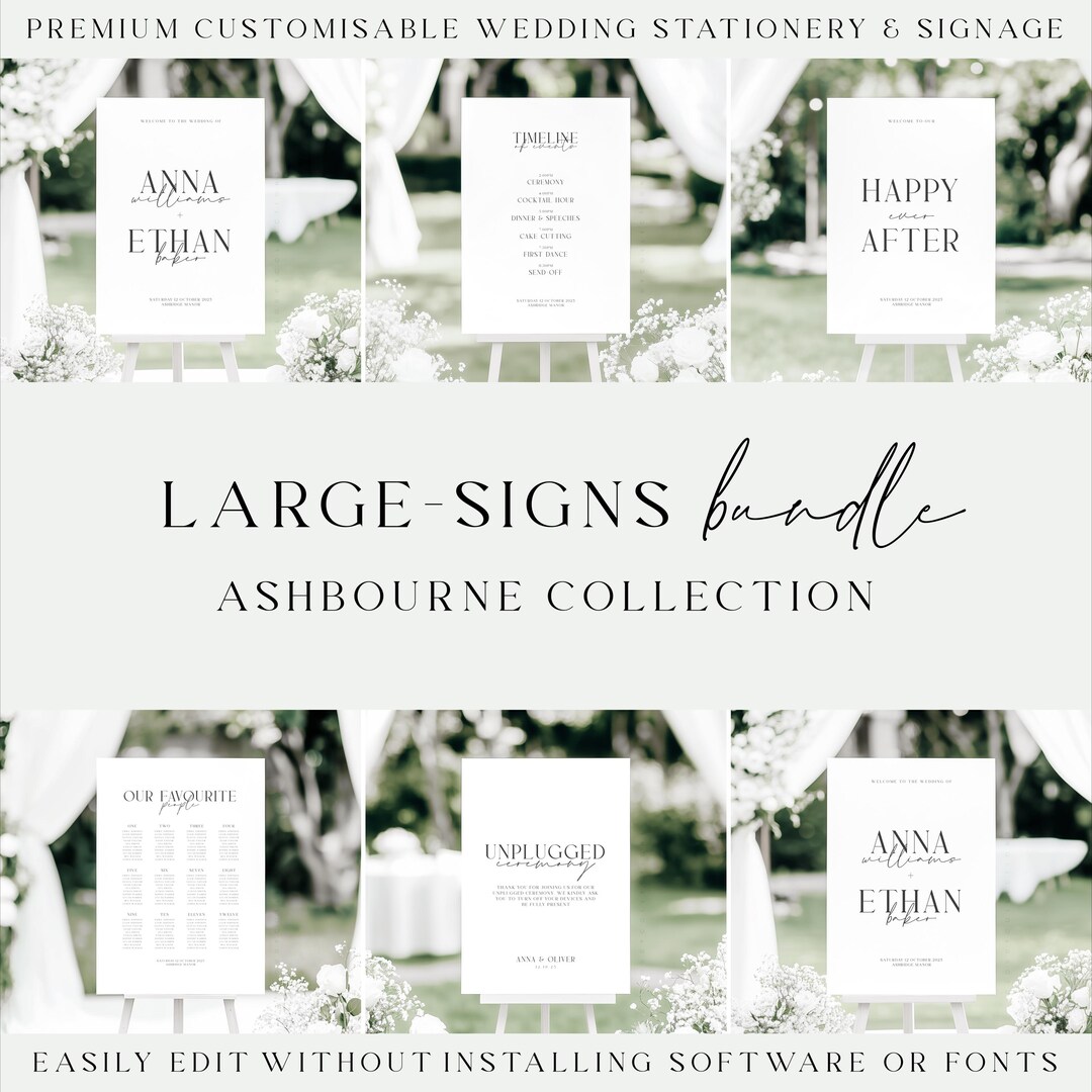 Large Signs Bundle Set, Editable Canva Wedding Templates, Welcome Signs ...