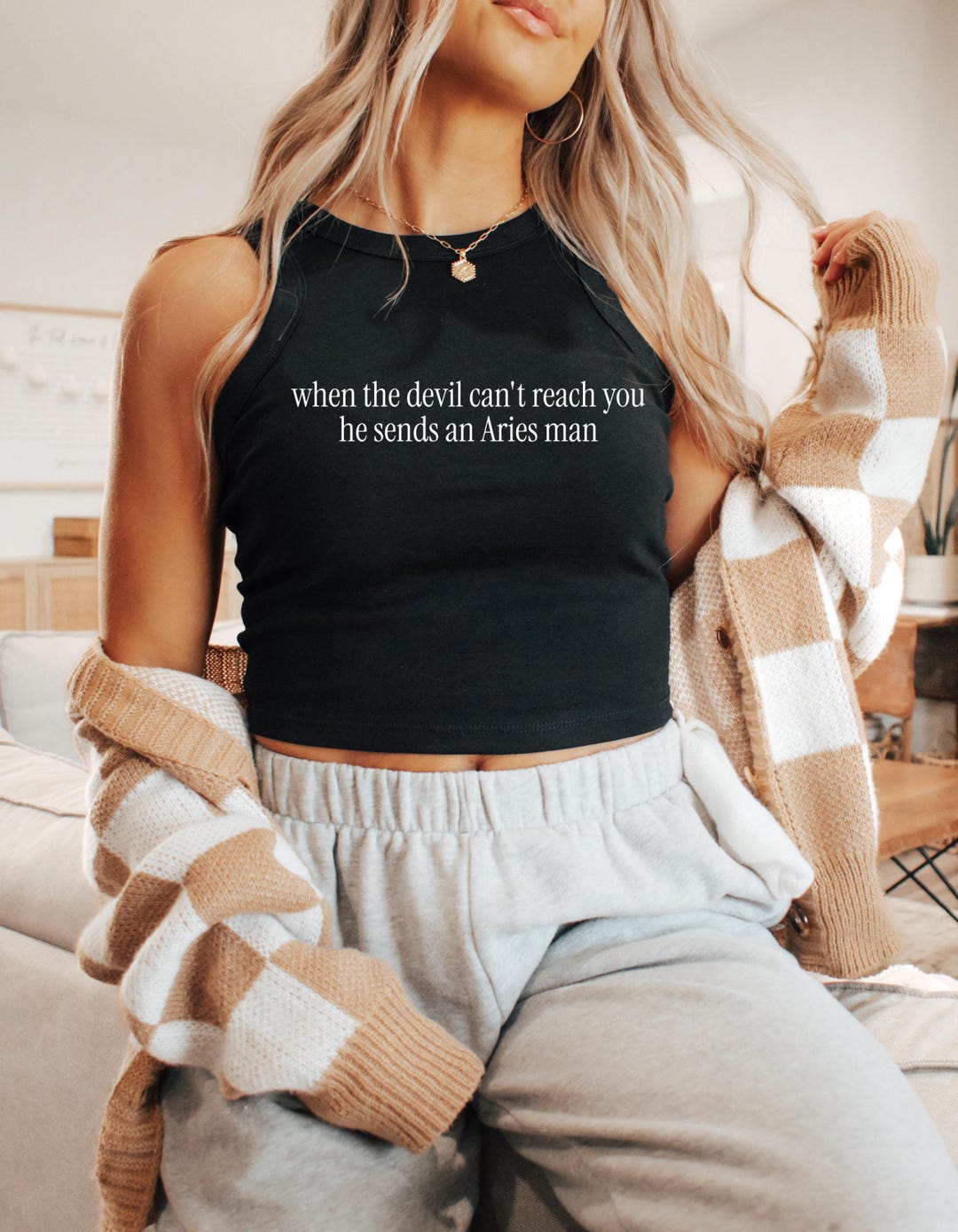 When the Devil Cant Reach You He Sends an Aries Man Women's Cropped ...