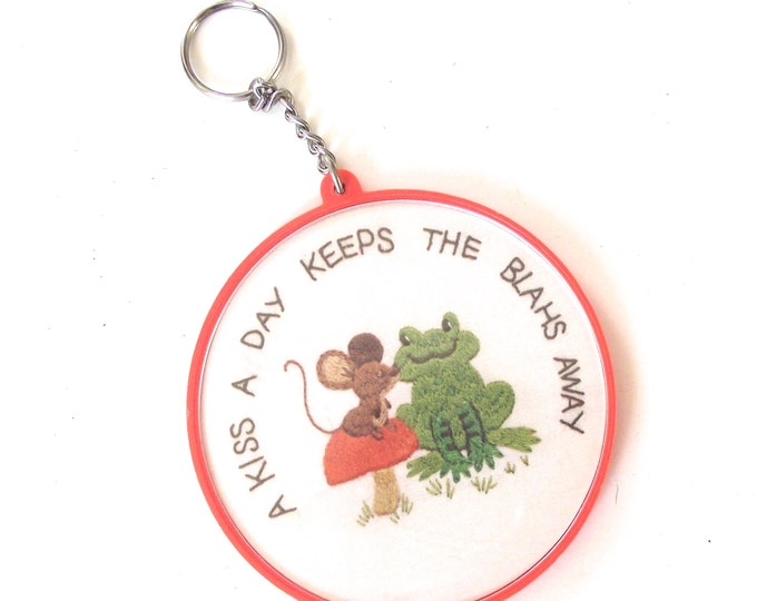 A Kiss a Day Keeps the Blahs Away Vintage Plastic Hallmark Keychain B2 ...