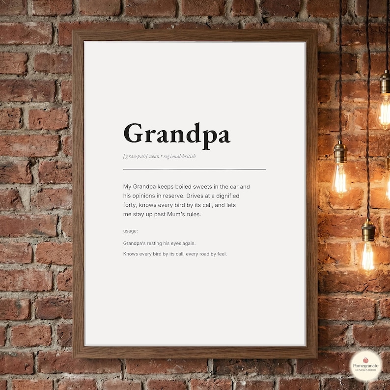 Grandpa Definition Print: Funny Father's Day Gift, Minimalist Quote Art ...