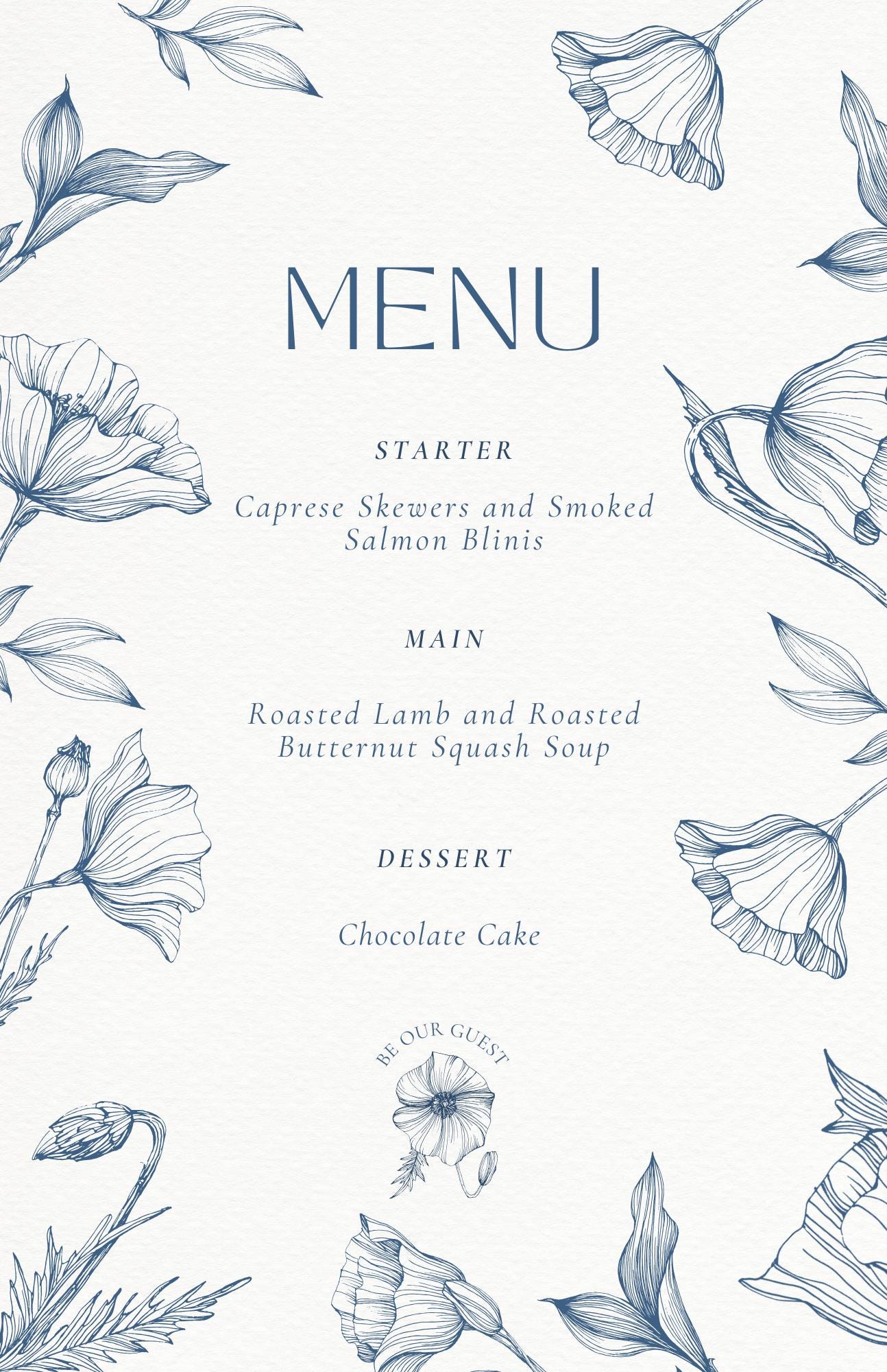 Floral Menu - Dinner Menu - Instant Download - Editable - Etsy
