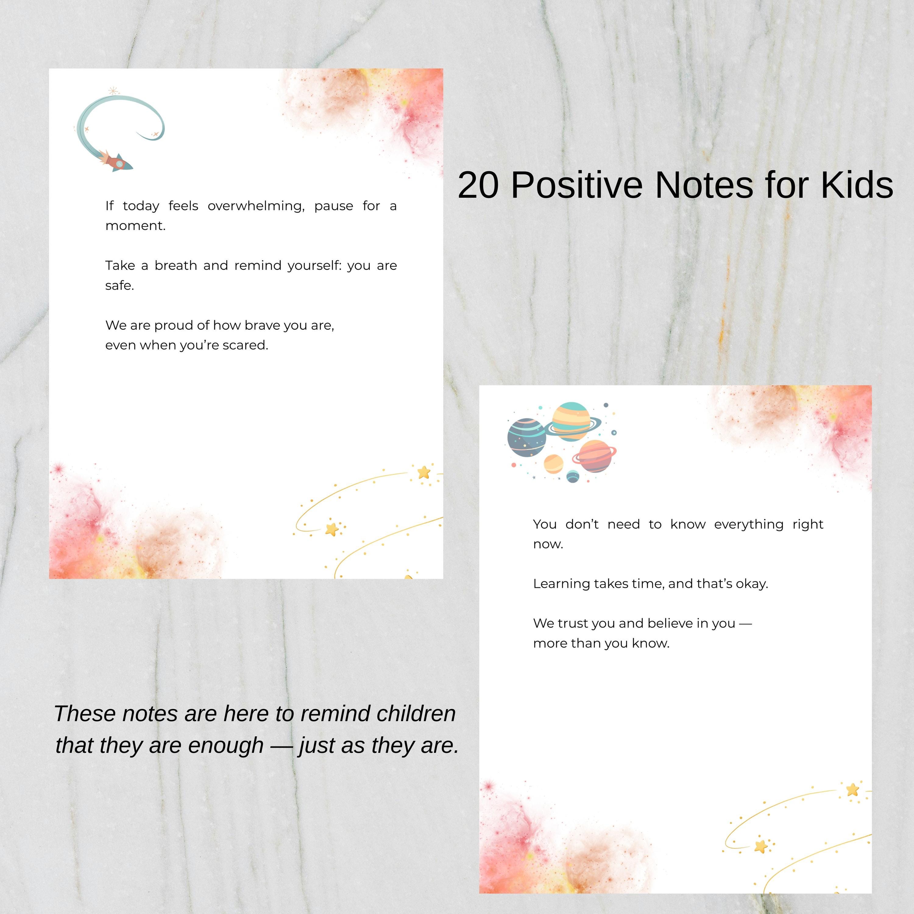 20 Positive Notes for Kids Printable | Encouraging Notes for School ...