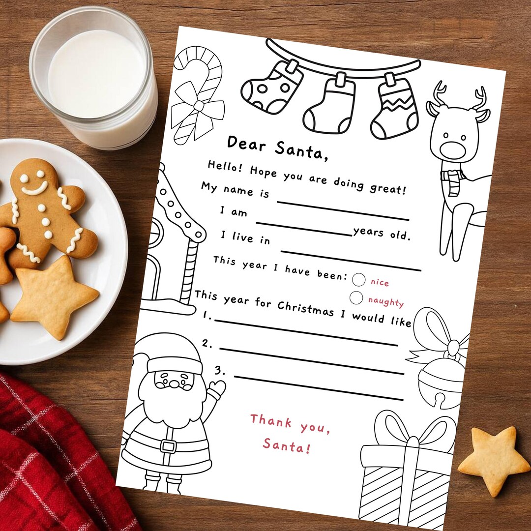 Printable Letter to Santa Template, Kids Christmas Wish List, Santa ...