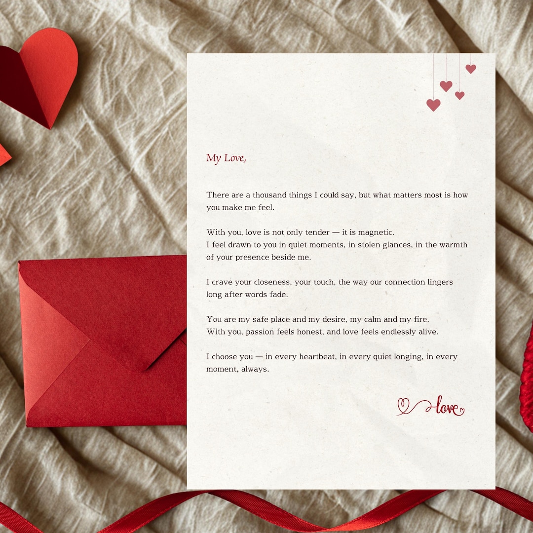 Romantic Valentine’s Day Love Letter Template | Printable PDF ...