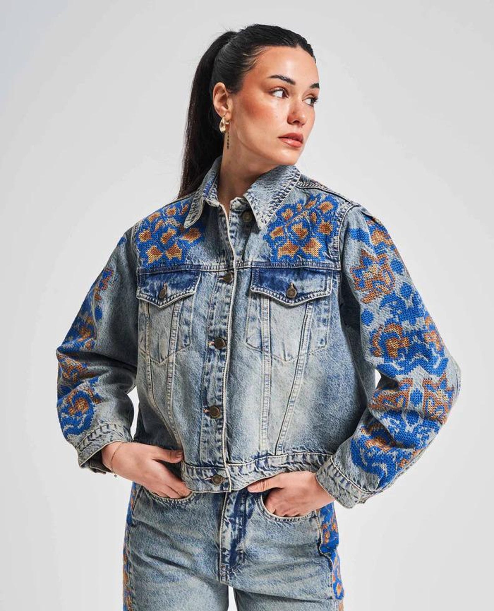 Embroidered Denim Jacket: Women's Boho Patchwork Jean Coat - Etsy
