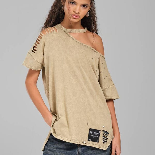 Distressed Ripped Tee Shirt - Etsy