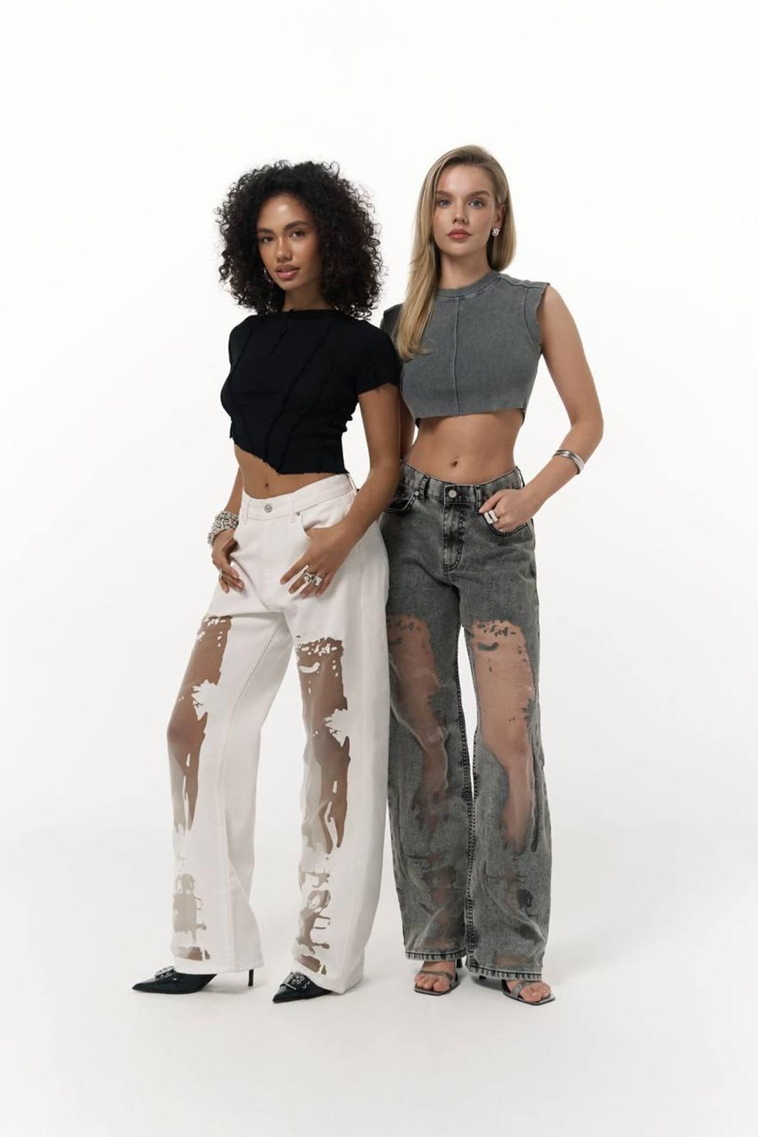 High Waisted Relaxed Fit Transparent Denim Pants With Five Pockets for ...