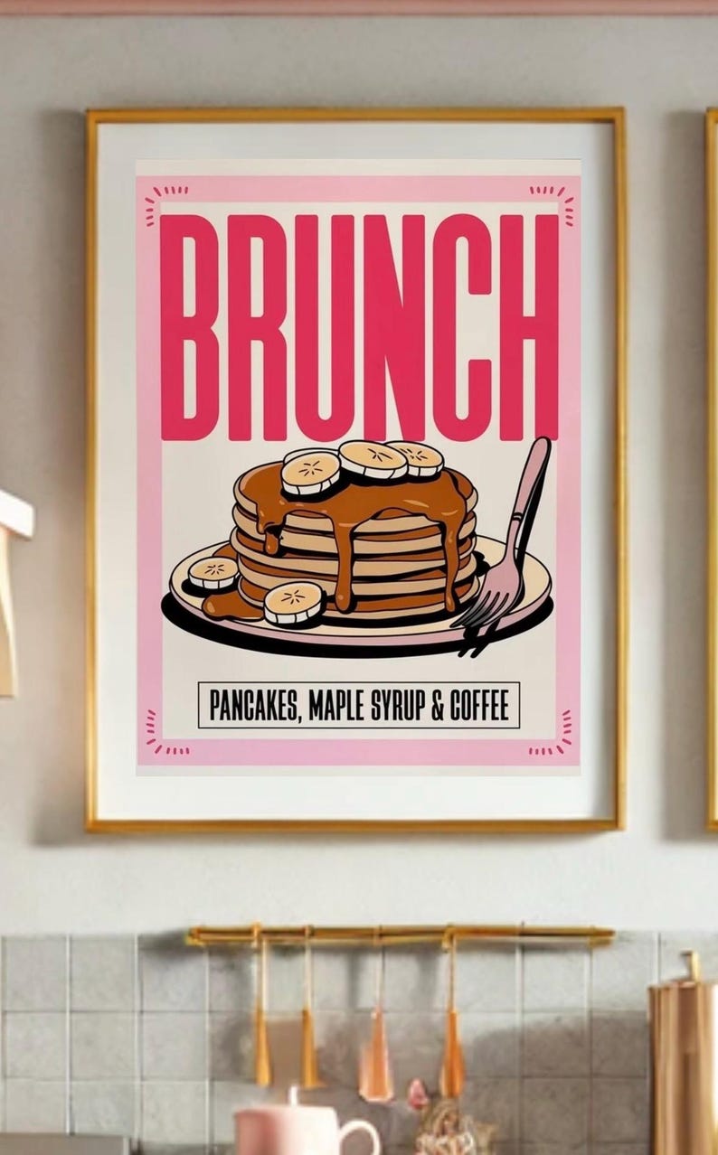 Brunch Wall Art Print - Retro Kitchen Decor - Pancakes & Coffee Poster ...