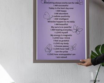 Daily Affirmations Poster, Printable Illustration Wall Art for Therapy Office, Positive Daily ...