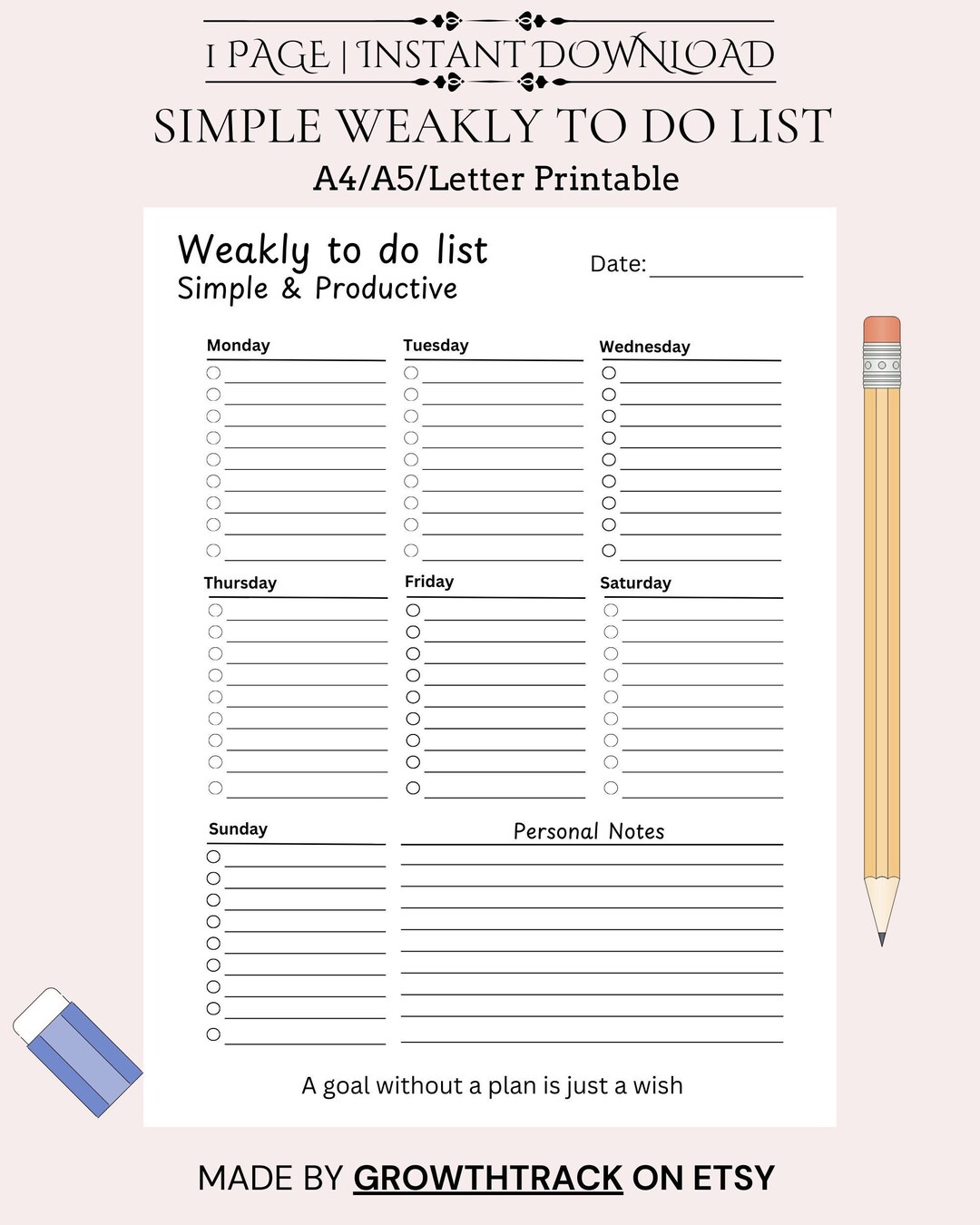 Weekly to Do List Printable, Weekly Task List Template, Weekly Planner ...