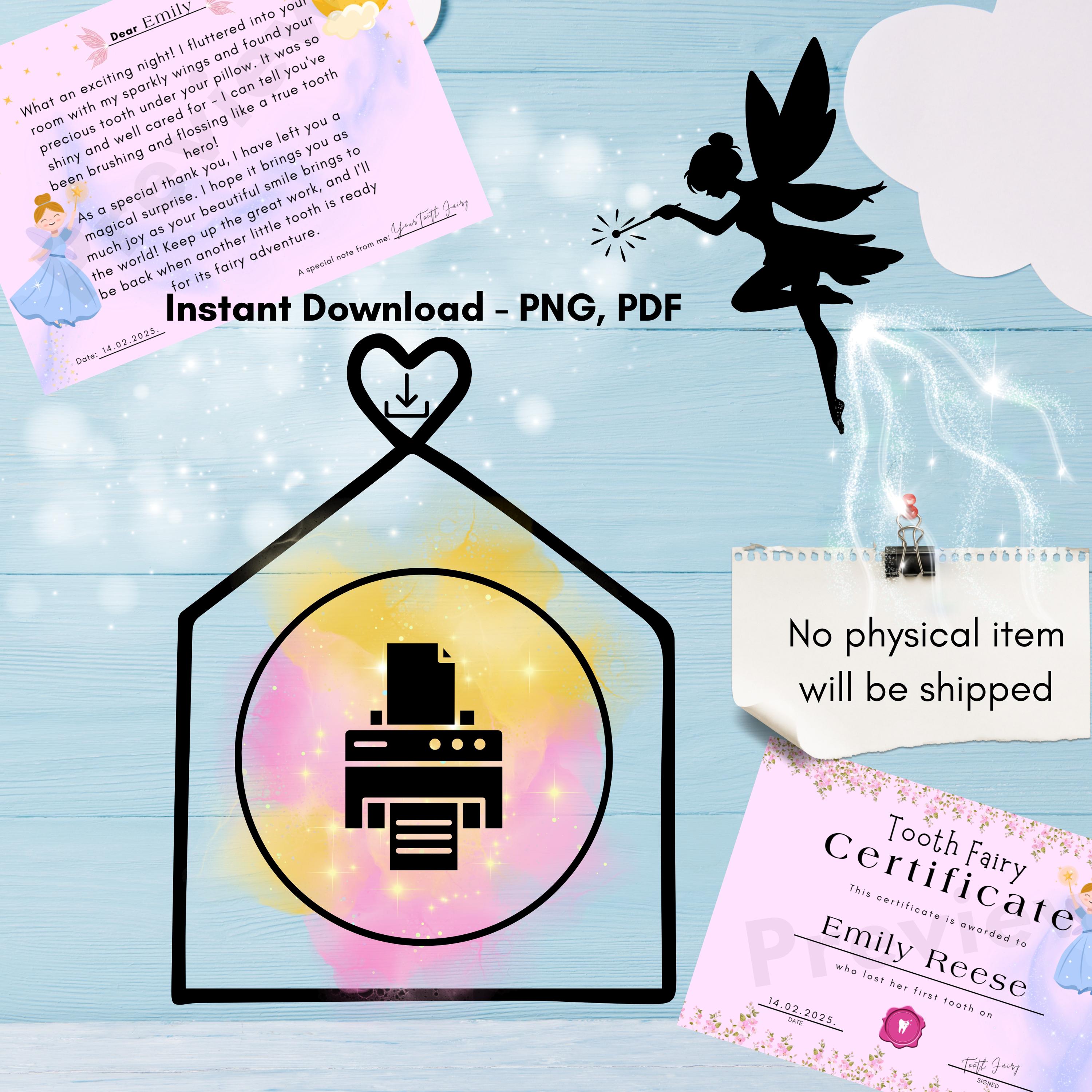 Tooth Fairy Certificate & Letter – Printable Digital Download PNG; PDF ...