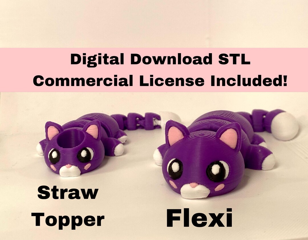 DIGITAL DOWNLOAD Cute Cat Articulated Flexi and Straw Topper STL - Etsy