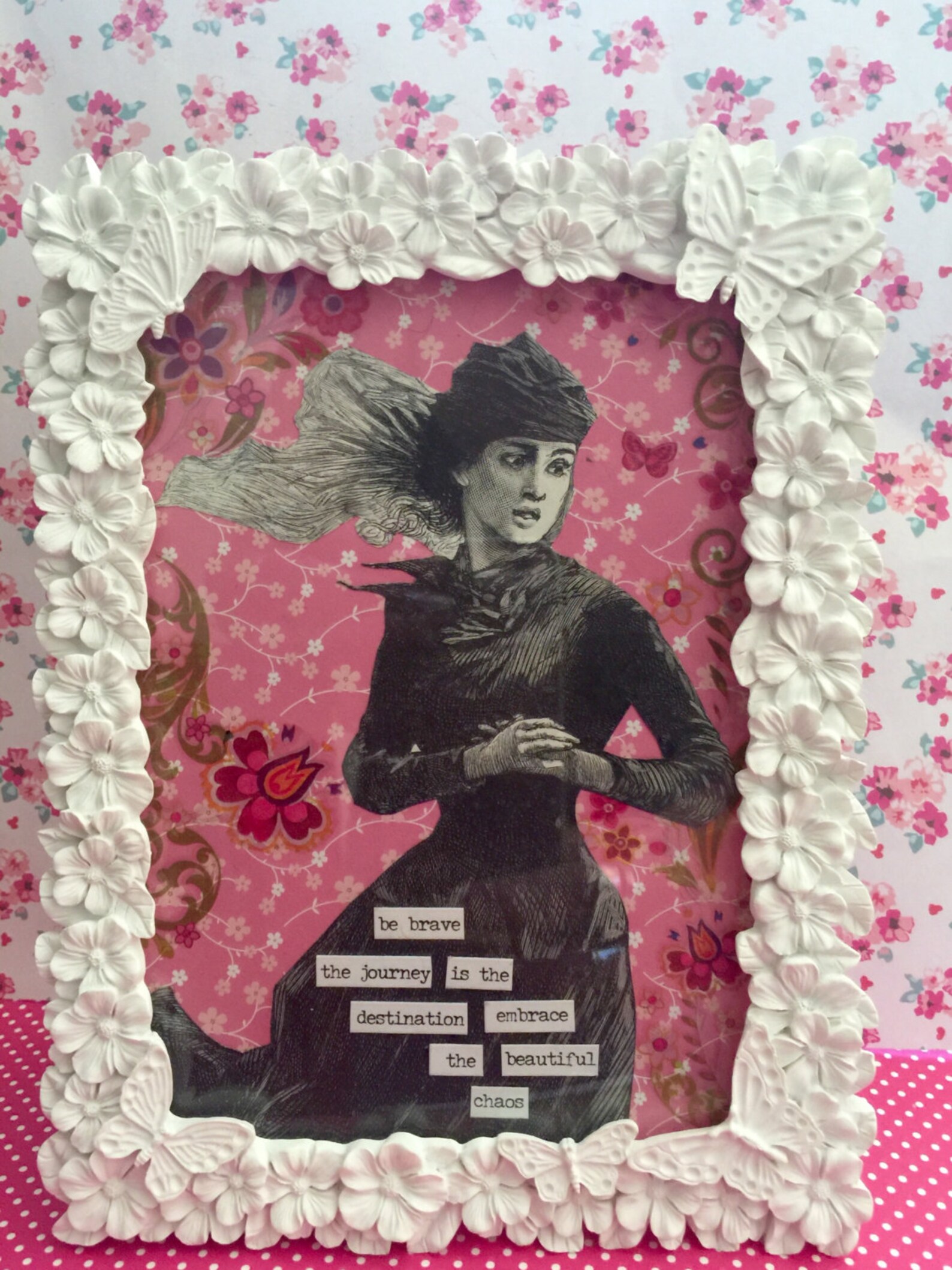 Beautiful Chaos Collage Framed Wall Artwork Pink Art Collage ...