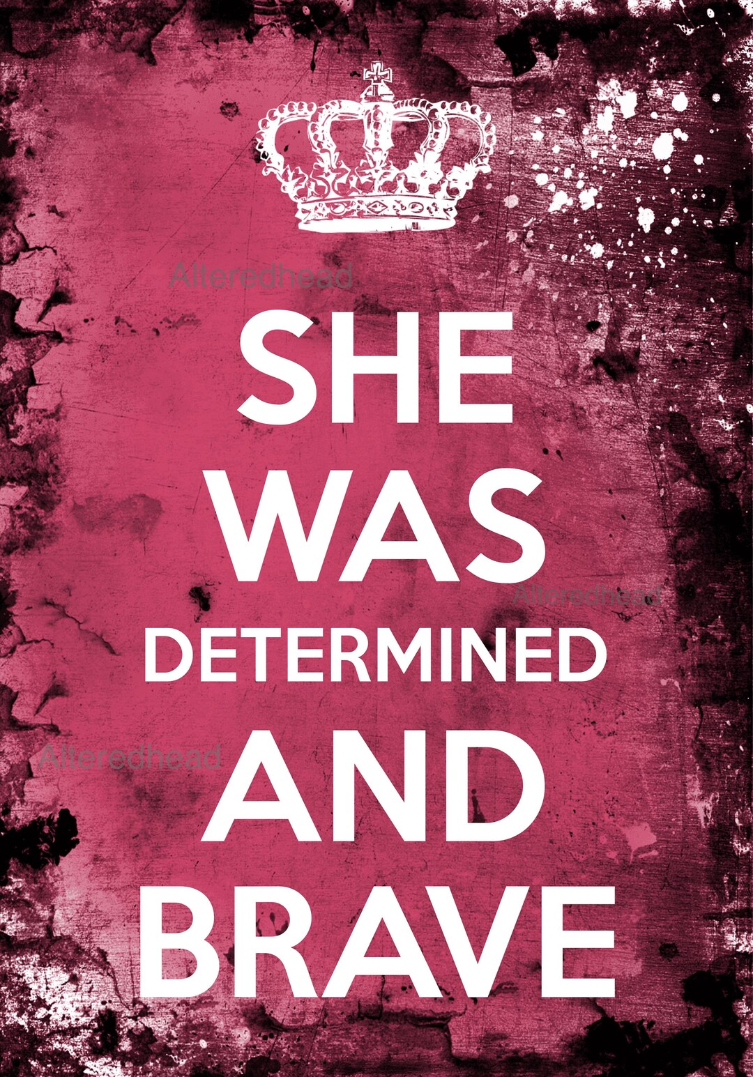 Motivational Art Print: She Was Determined and Brave, Magenta ...