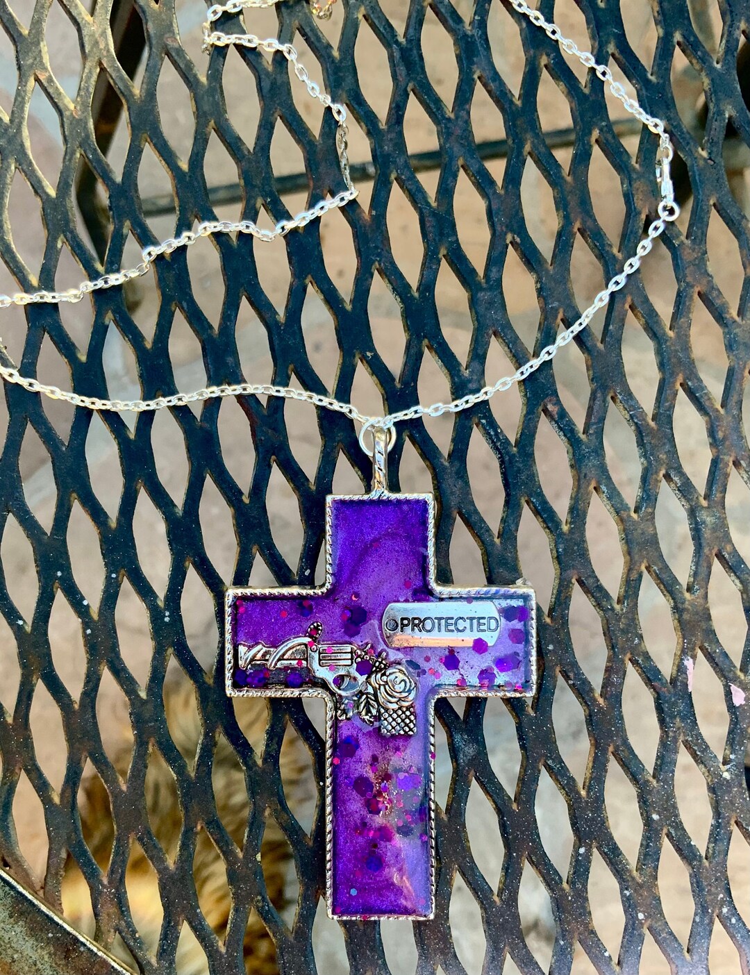 Protected NRA Purple Cross Pendant Necklace Large 2 X 3 Resin Cross ...