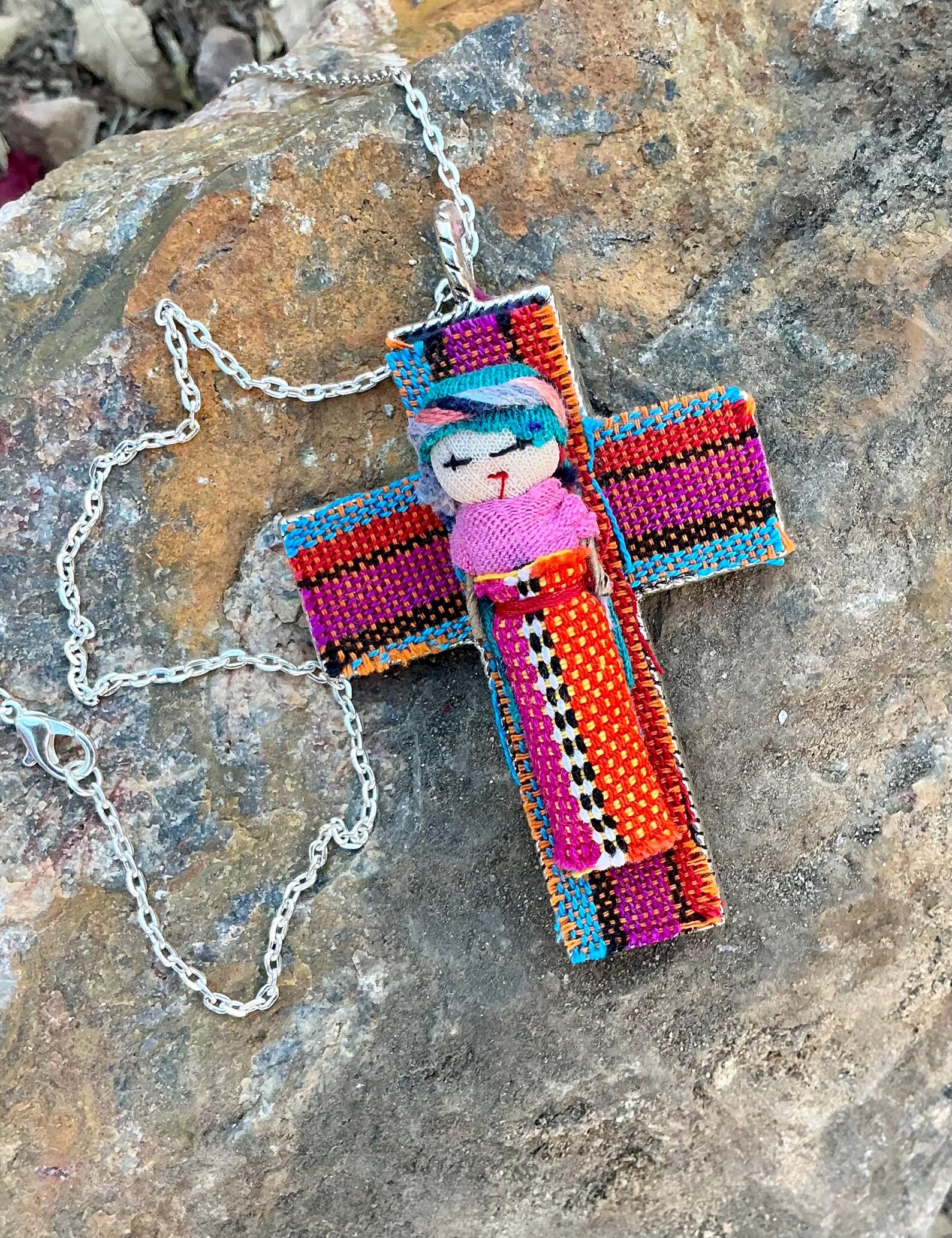 The Worry Doll Cross Pendant Necklace Large 2 X 3 Resin Cross Blog ...
