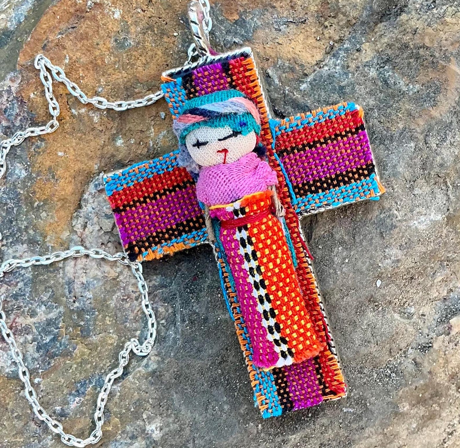 The Worry Doll Cross Pendant Necklace Large 2 X 3 Resin Cross Blog ...