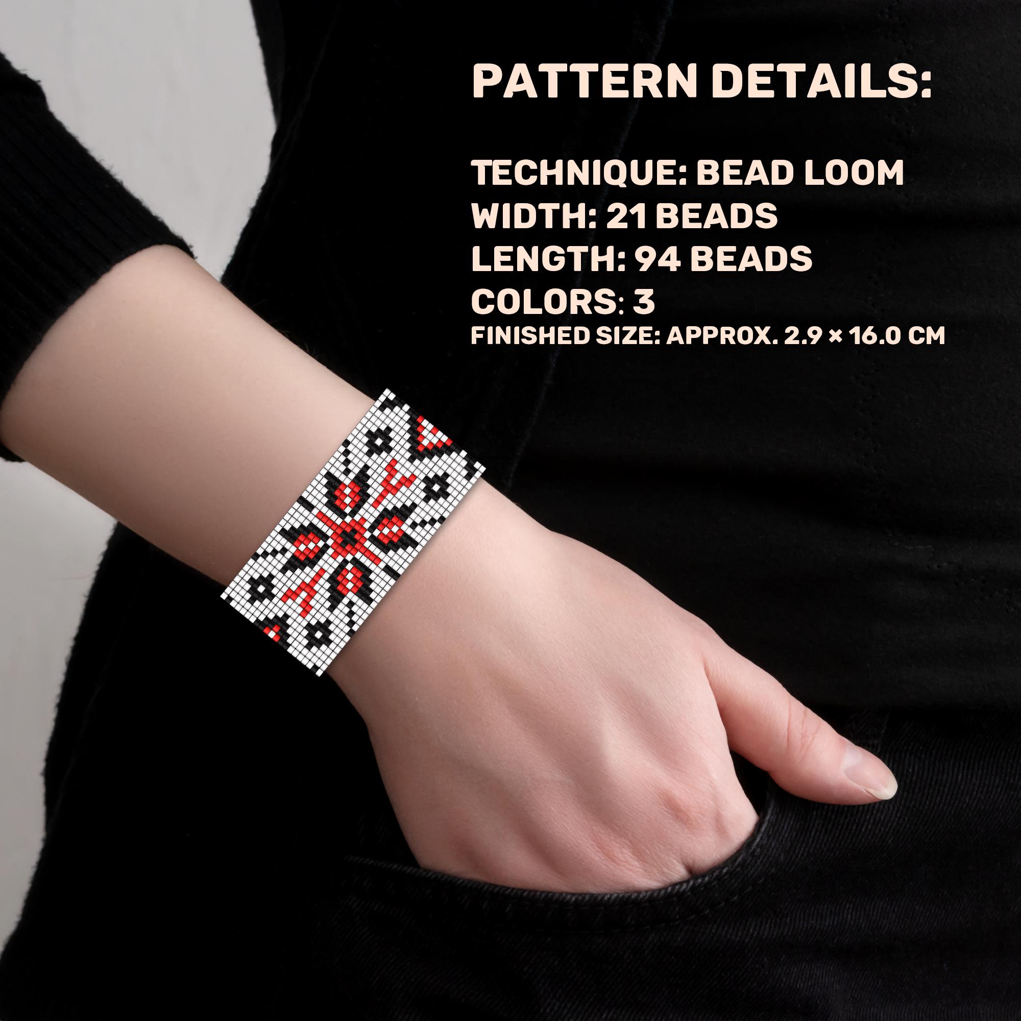 Miyuki Delica Loom Bead Pattern: Red Flower Bracelet Pattern (PDF ...