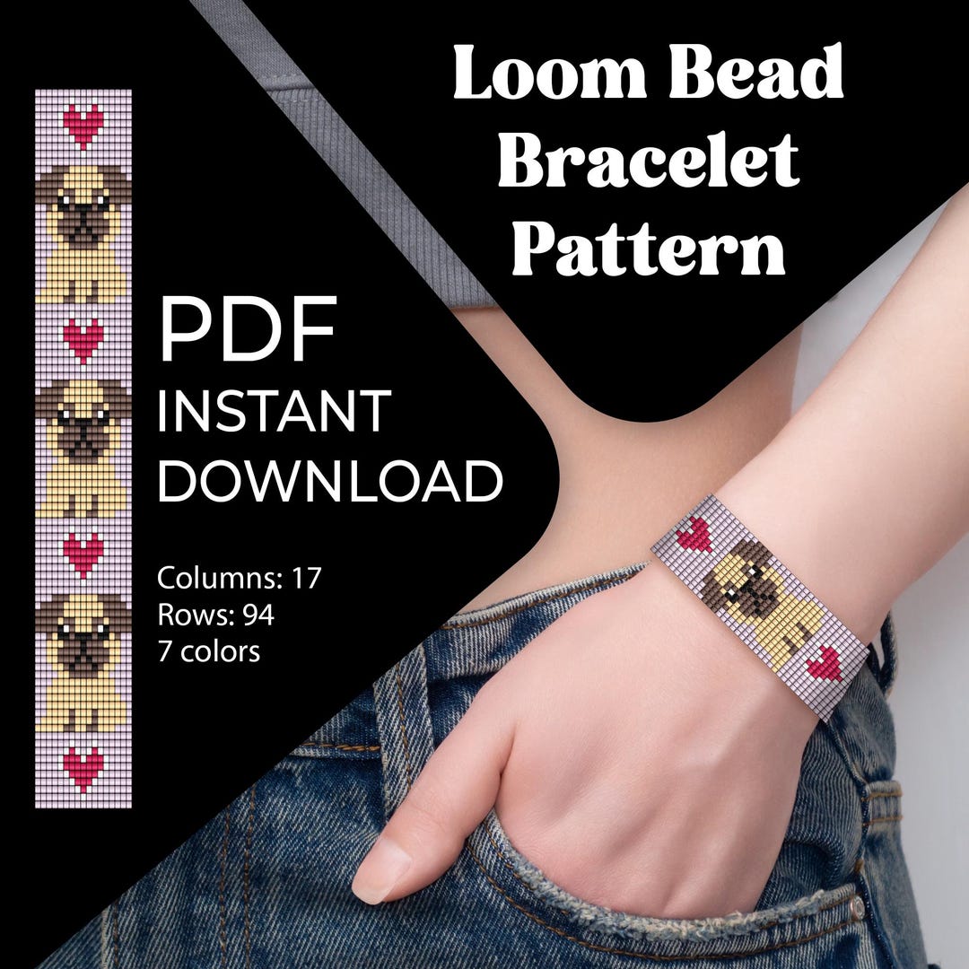 Pug Dog Loom Bracelet Pattern: Kawaii Miyuki Delica Beading (PDF ...