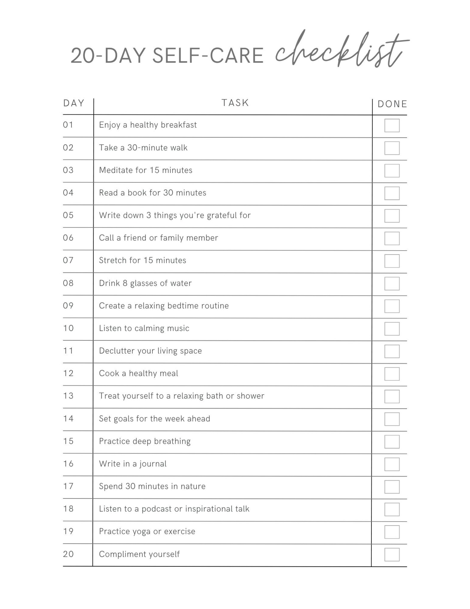 Weekly Self Care Tracker Printable, Daily Self Care Checklist, Routine ...