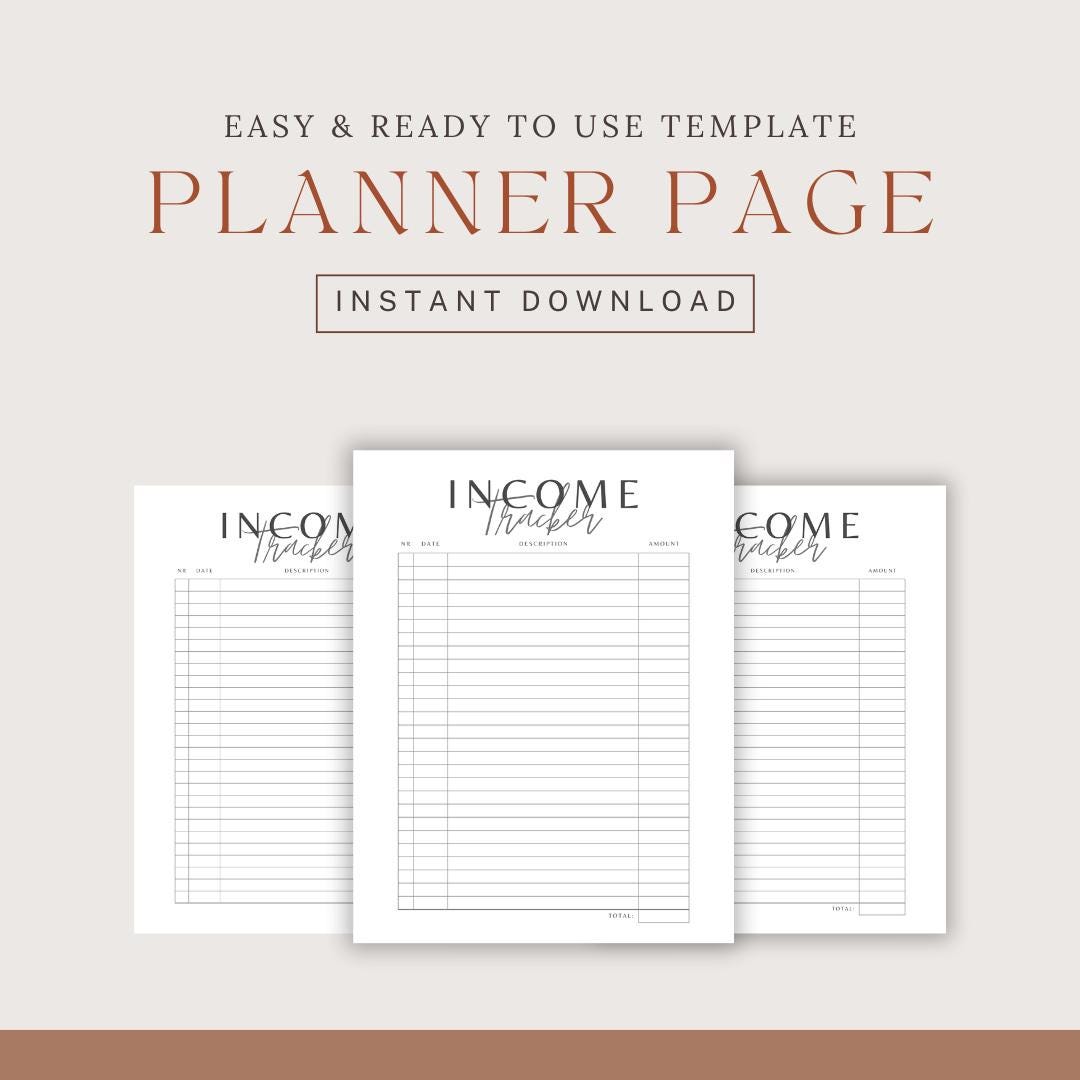 Income Tracker Printable, Finance Planner, Instant Download PDF - Etsy