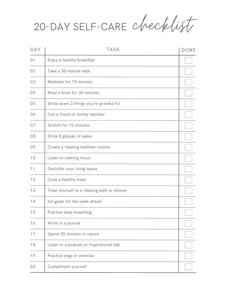 Weekly Self Care Tracker Printable, Daily Self Care Checklist, Routine ...