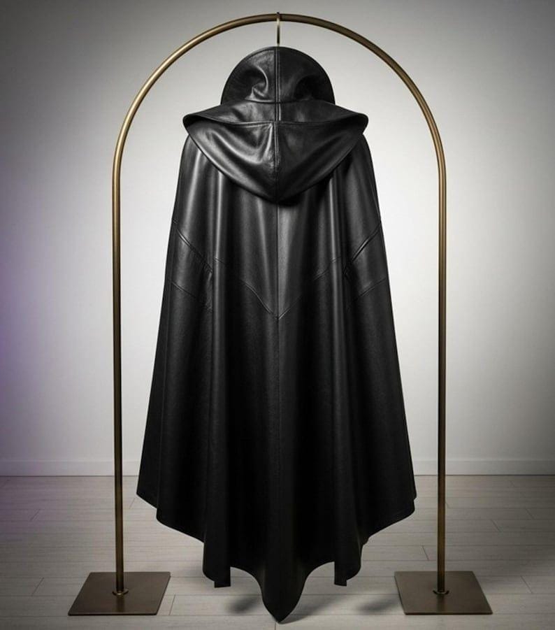 Black Leather Vampire Cloak With Red Satin Lining, Gothic Hooded Cape ...