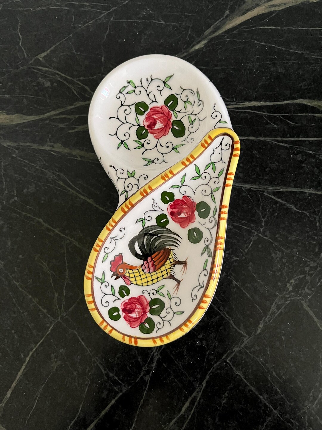 PY Rooster and Roses Spoon Rest - Etsy