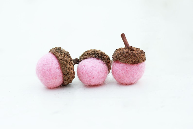 Set of 12 PINK Wool Felted Acorns| Boho, Cottage Chic, Woodland, Rustic ...