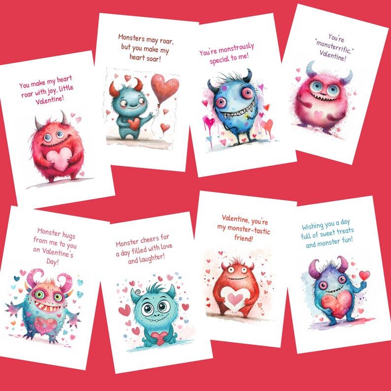 Printable Monster Valentine's Day Cards - 8 Designs (digital Download ...