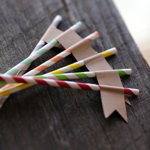 Paper Straws With Kraft Flag - Set of 12 - Custom Printing -great for ...