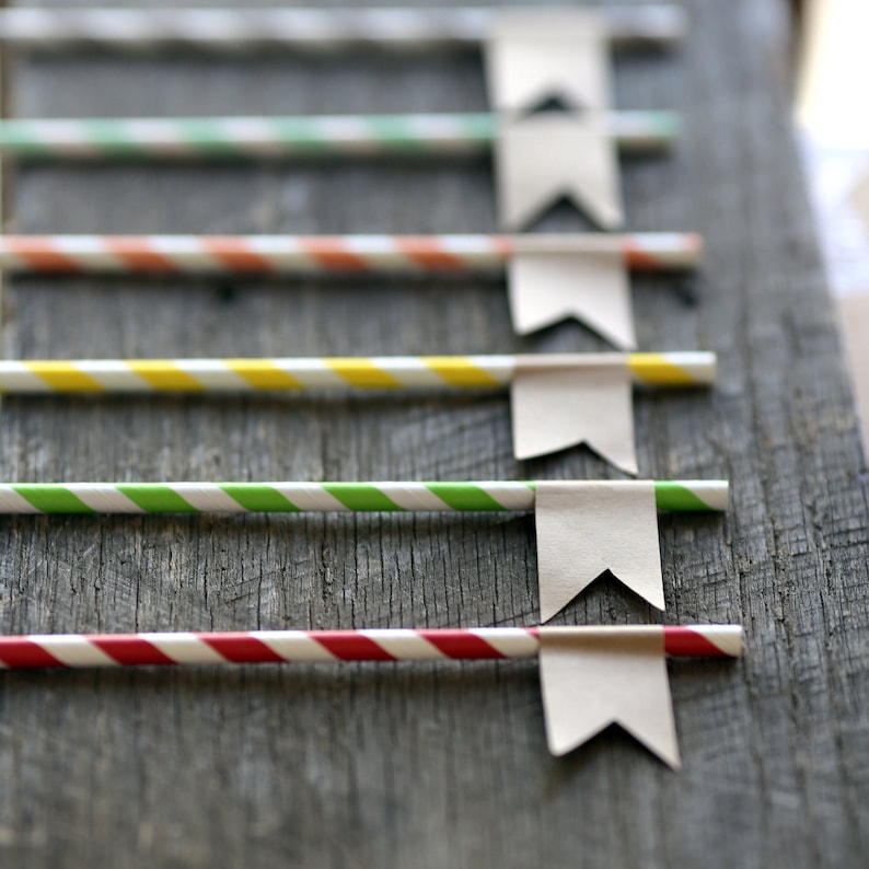 Paper Straws With Kraft Flag Set of 12 Custom Printing - Etsy