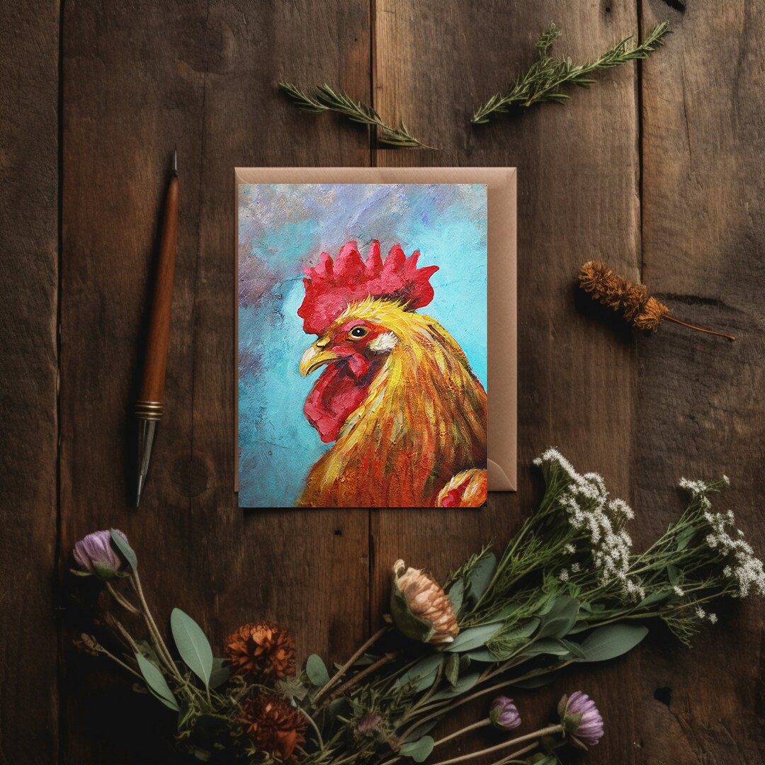 Rooster Painting Blank Greeting Card, Animal Art Card - Etsy