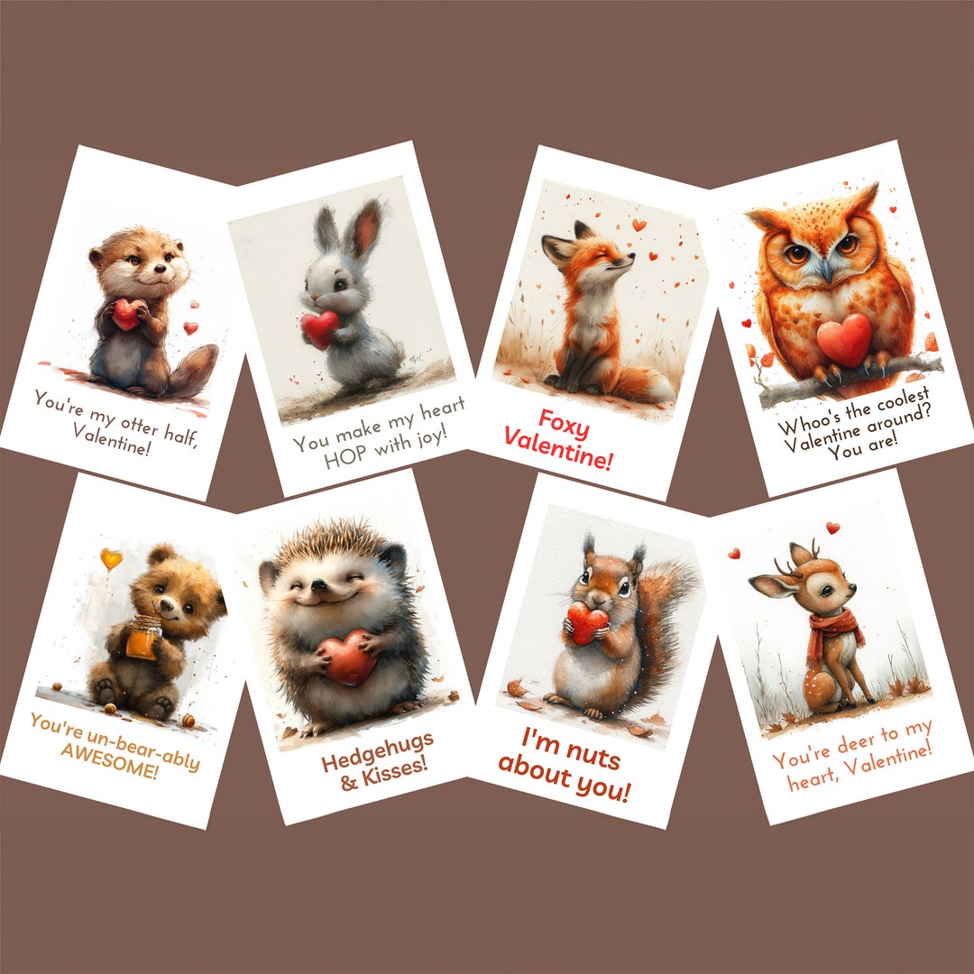 Printable Woodland Animal Valentine Cards - Instant Download Valentine ...