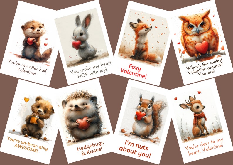 Printable Woodland Animal Valentine Cards – Kids' Valentines (digital ...
