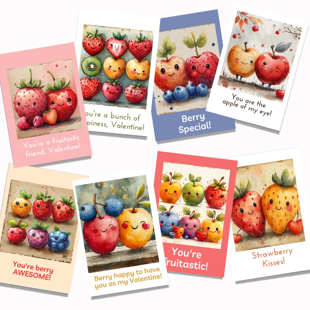 Printable Fruit Valentine Cards - Instant Download Valentine's Day ...